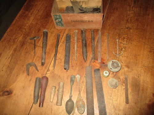 Antique Lot Cobbler Carpenter Tools Primitive Iron Chisels Spikes ...