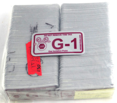Gas Isolation Point Tags, G-1, 3"Lx1.5"W, Magenta on Gray, Qty. 150 ...