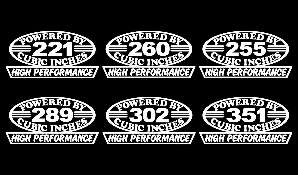 2 SBF V8 ENGINE DECALS 221-255-260-289-302-351 HP WINDSOR 5.0 STICKER 5 ...