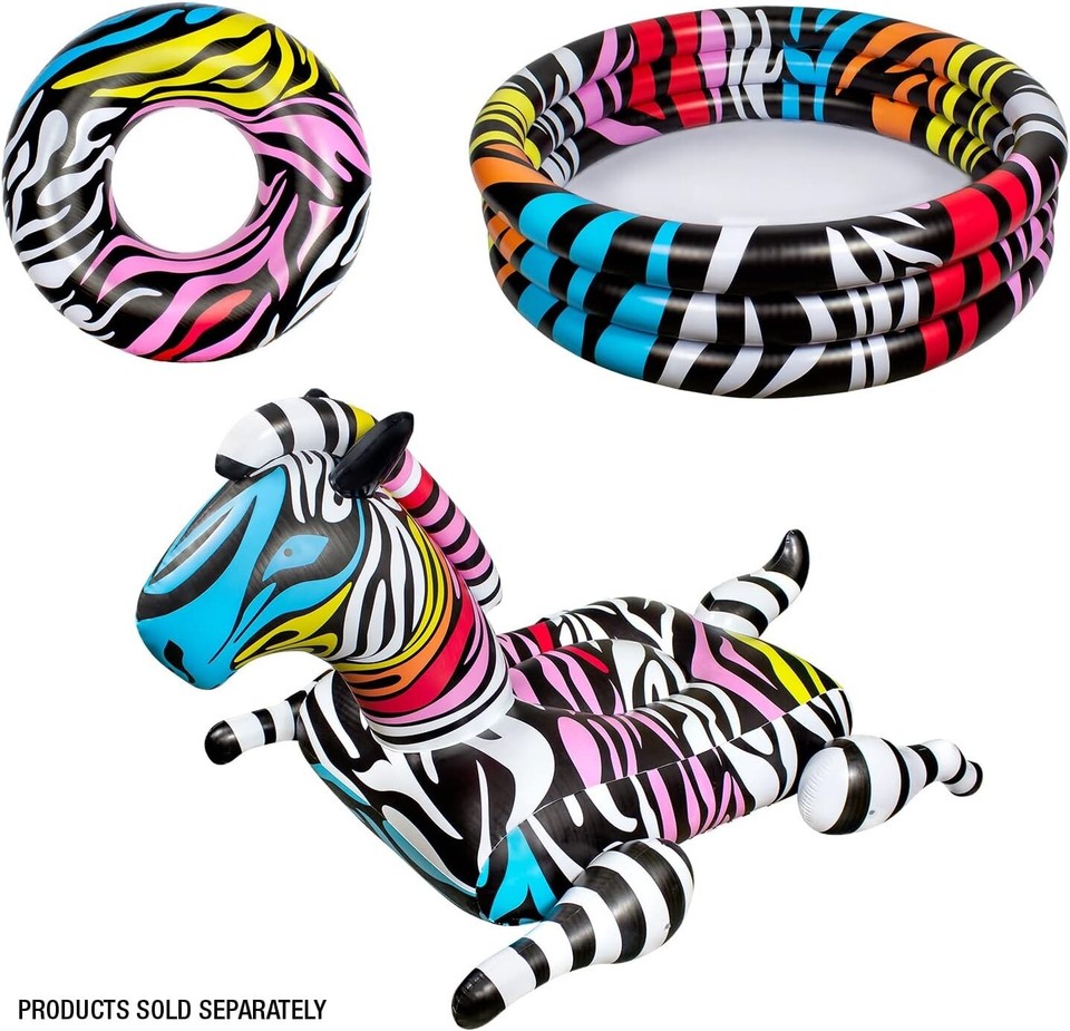 Zany Zebra Jumbo Pool Float - Extra Large Rainbow Ride-On for Fun ...