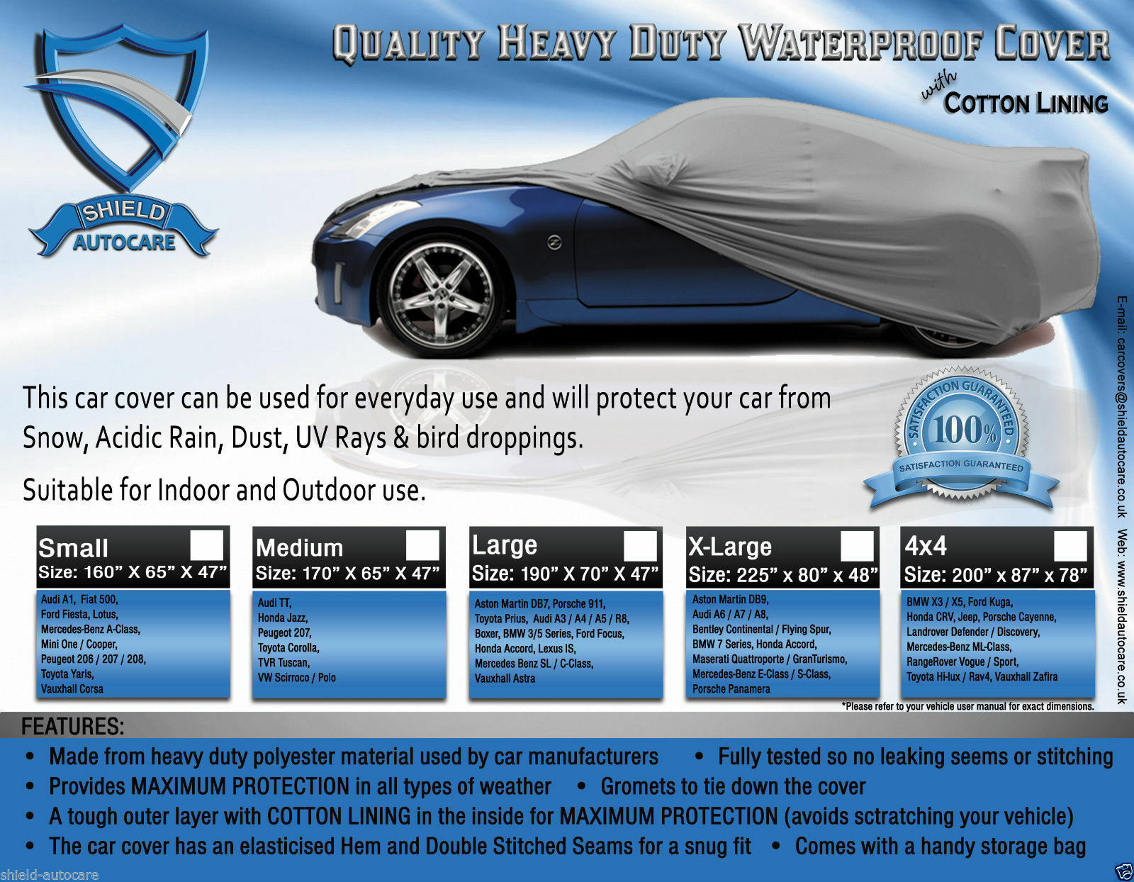 AUDI A4 CONVERTIBLE WATERPROOF LUXURY PREMIUM CAR COVER COTTON LINED ...