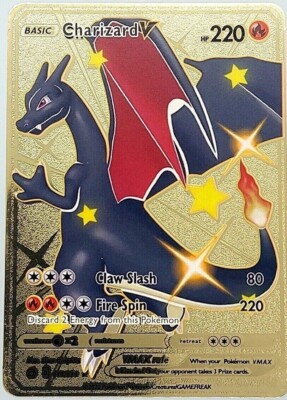 TCG Shining Charizard V Gold Metal Collectable Gift Card Fan Made | eBay