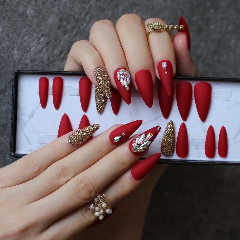 Matte Red Stiletto Nails
