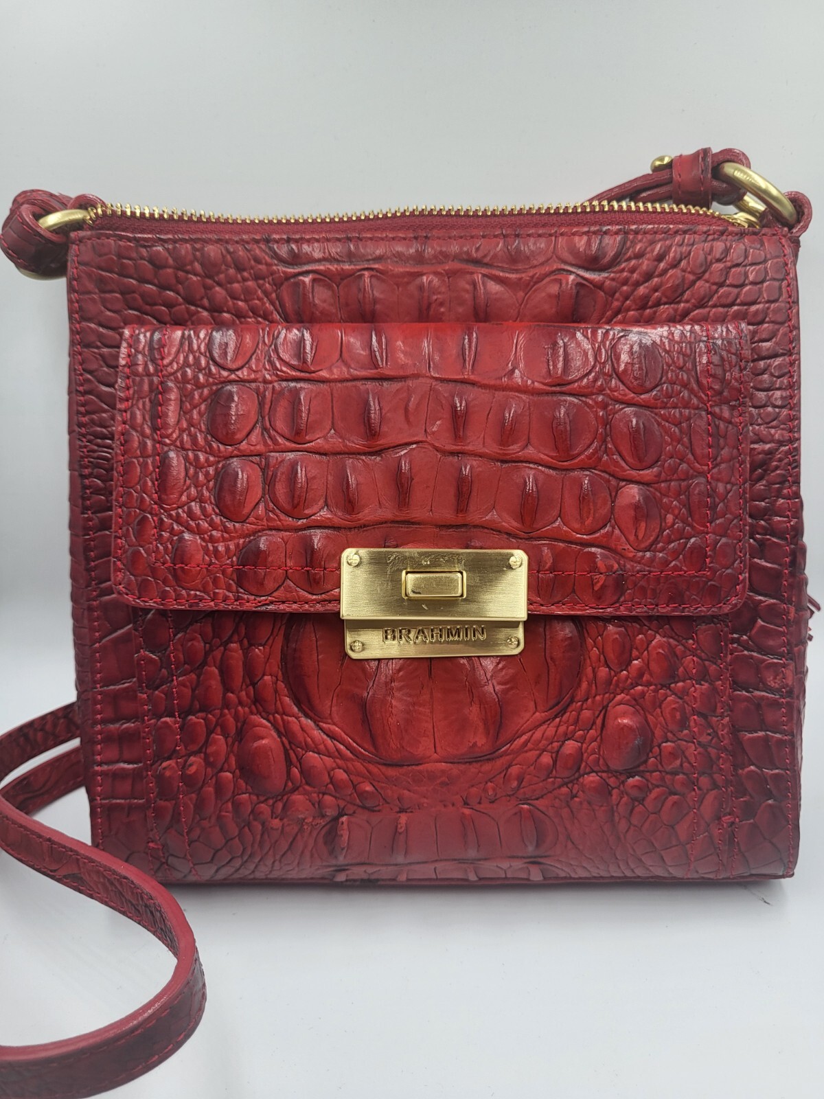 Brahmin Red Leather Crossbody Organizer Wallet Should… - Gem