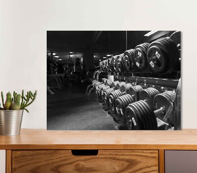 Row of Weights in Gym B&W 5mm thick Plastic Poster Ready to Hang ...