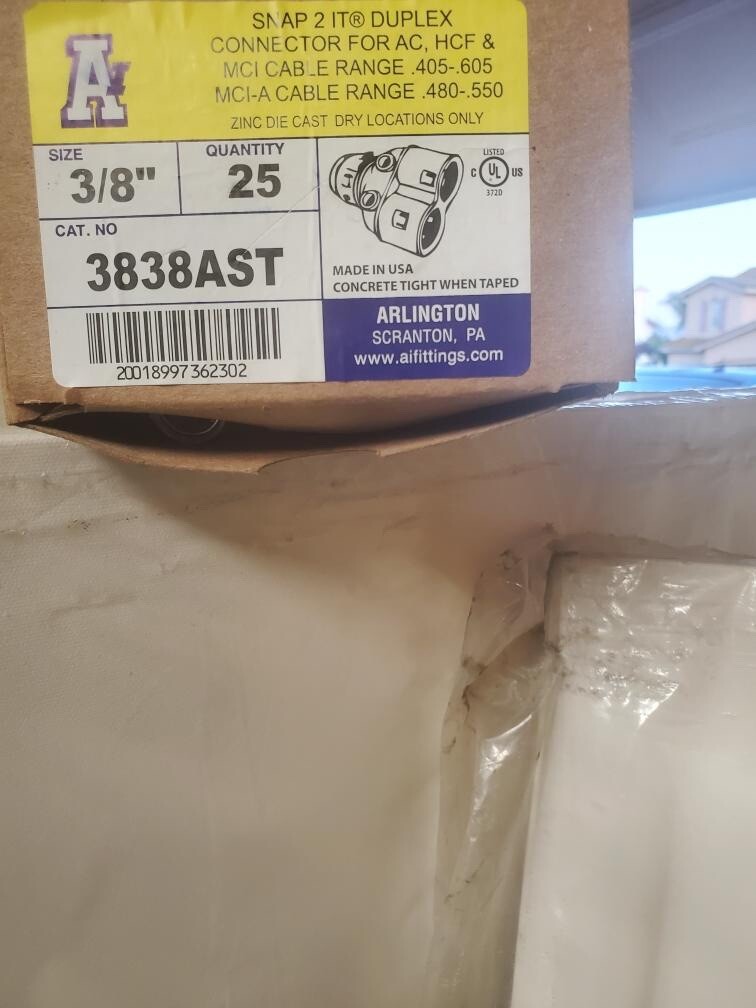 BOX OF 25 ARLINGTON 3838AST SNAP-2-IT 3/8" DUPLEX CABLE INSULATED ...