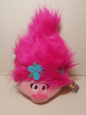 Trolls Fuzzbies POPPY 12" Plush Troll Head Pink Hair Dreamworks New w ...