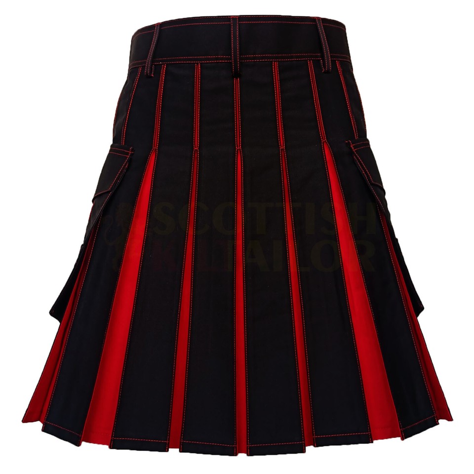 Scottish Handmade Black With Red Men Utility Hybrid Kilt & Custom Size ...