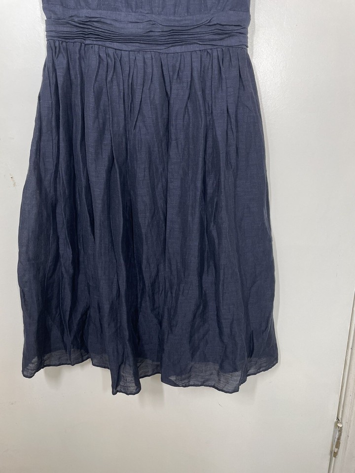 Tory Burch Womens Hildy Linen Silk Fit & Flare Dress Sleeveless Navy ...