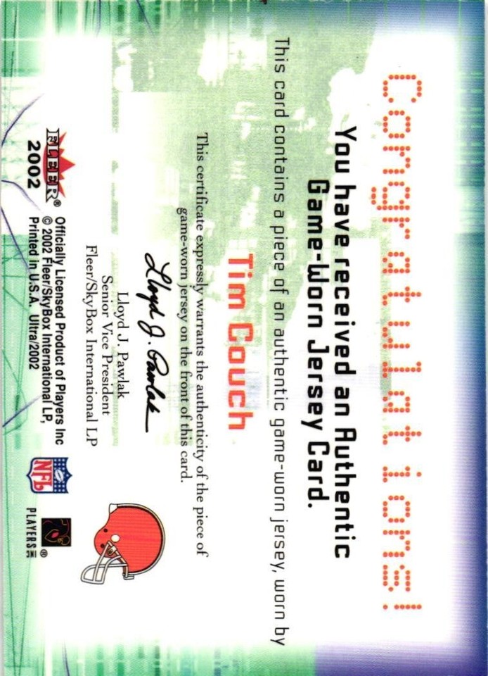 TIM COUCH JERSEY PATCH 2002 02 FLEER ULTRA SAN DIEGO BOUND BROWNS SP | eBay