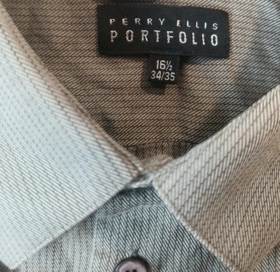 Perry Ellis Portfolio Shirt Men's L Button Up Sage Green 16.5, 34/35 ...