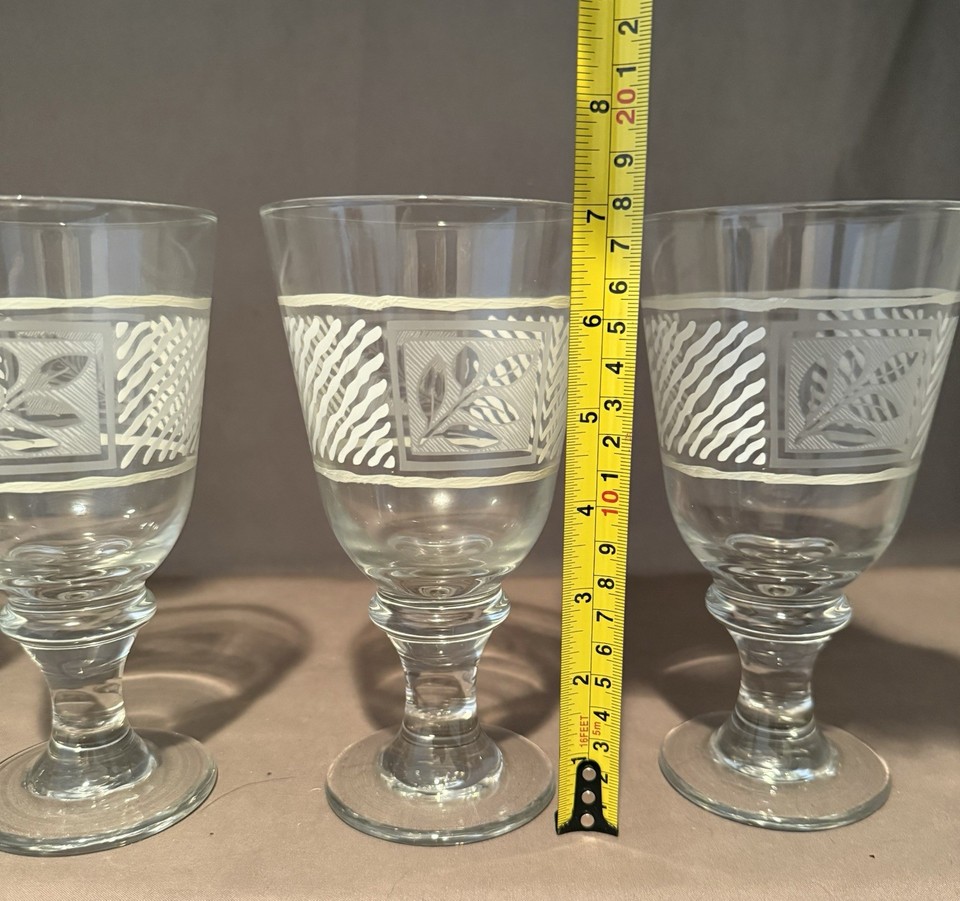 Pfaltzgraff Sierra Ice Tea Goblets Glasses 7" embossed lines plants ...