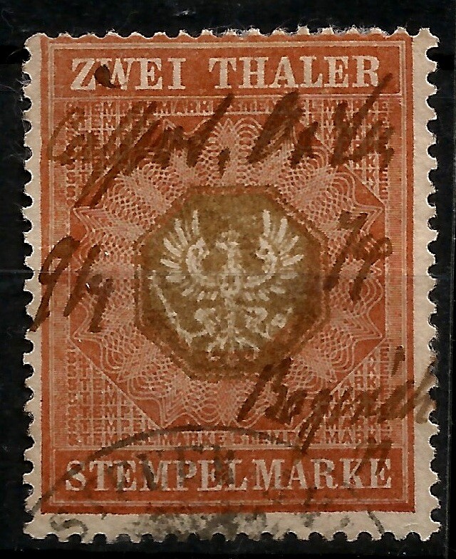 Preußen Stempelmarke Zwei Thaler Gestempelt 1874 Prussia Eagle Old ...
