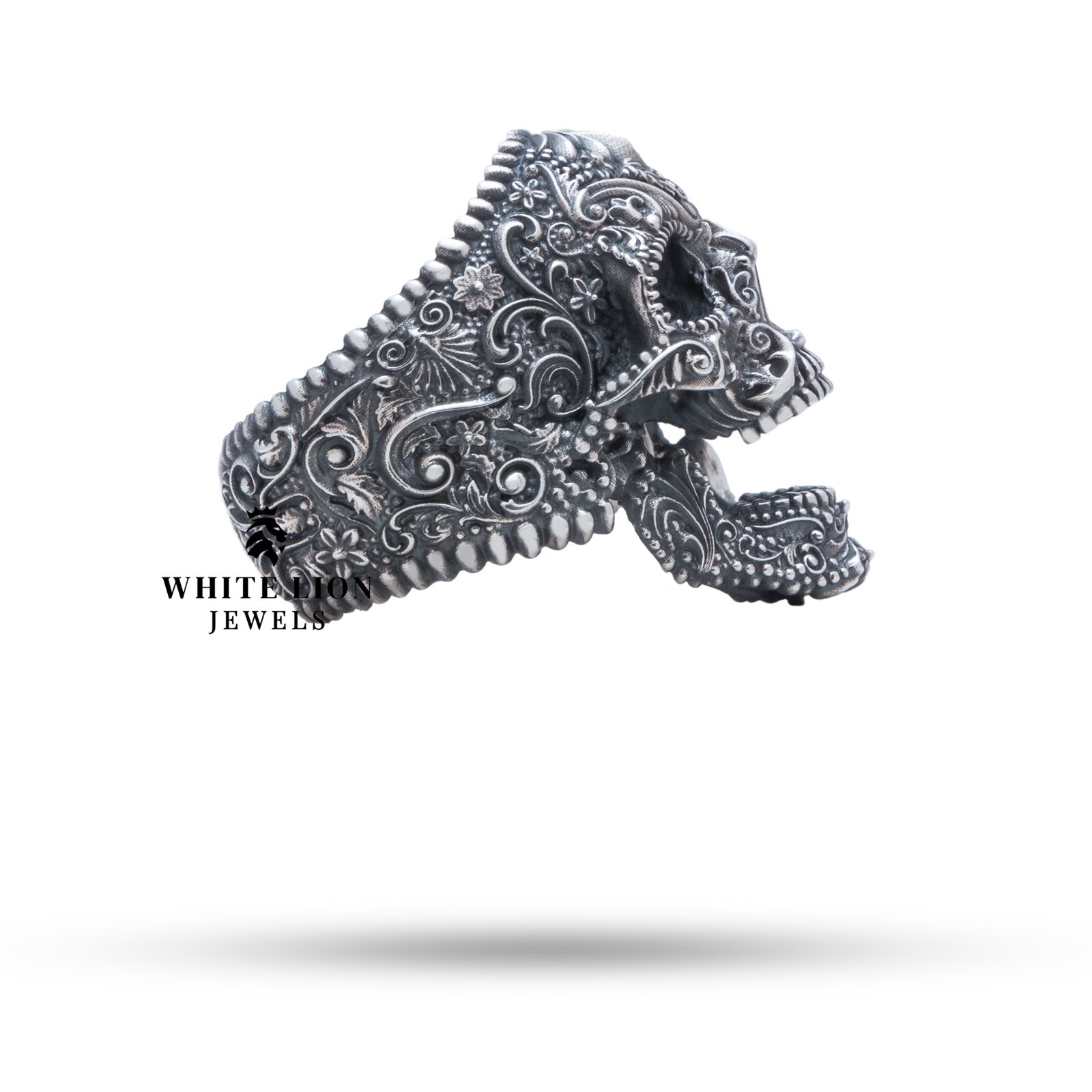 Gothic Killer Sugar Open Jaw Skull Biker Rider 925 Sterling Silver Men ...