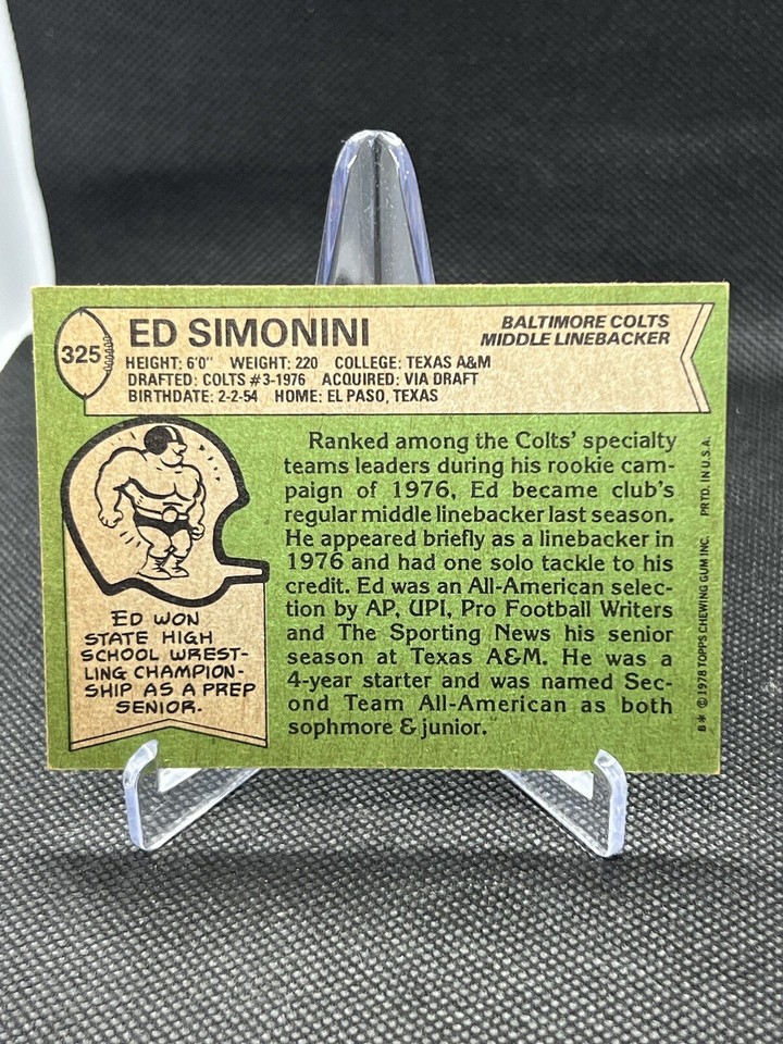 1978 Topps #325 Ed Simonini - Baltimore Colts | eBay