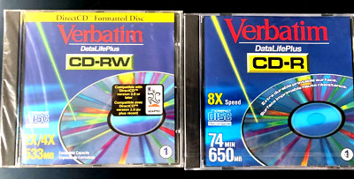 Verbatim Data Life Plus CD-R 8X Speed-74 Min / 650MB PLUS CD-RW 2X 4X ...