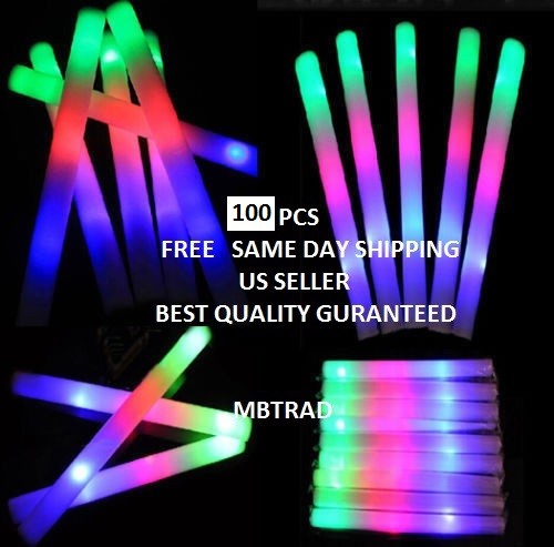 100 PCS Light Up Foam Sticks LED Wands Rally Rave Batons DJ Flashing ...