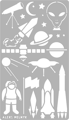 Aleks Melnyk #23 Metal Journal Stencil, Rocket Ship, Alien Head Stencil ...