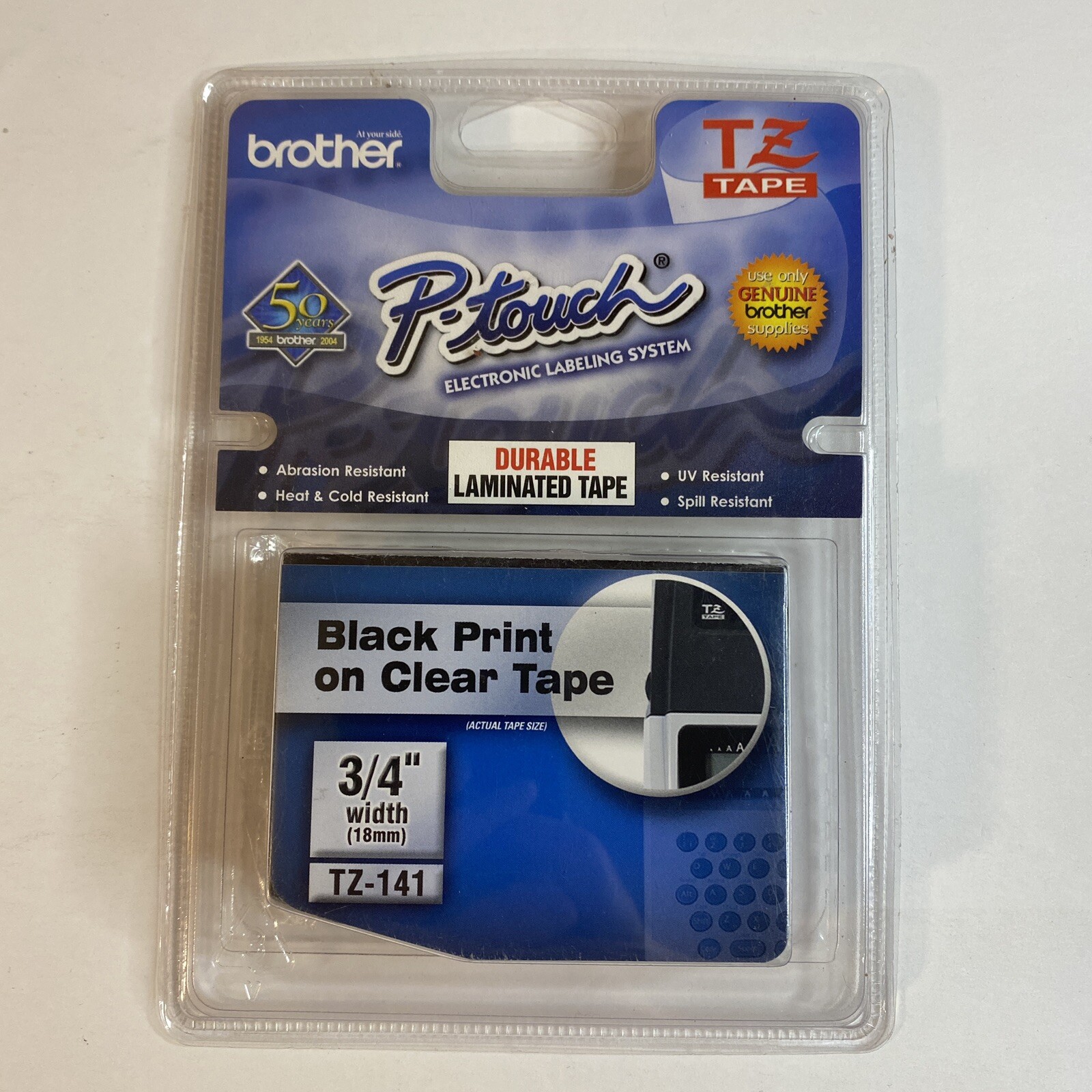 Genuine Brother P-Touch Labels Refill TZ-141 3/4" Black Print on Clear ...