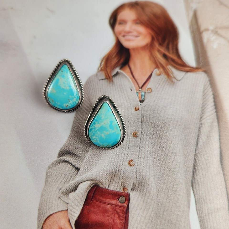 Vintage Geneva Apachito Turquoise Sterling Silver Earrings Signed | eBay