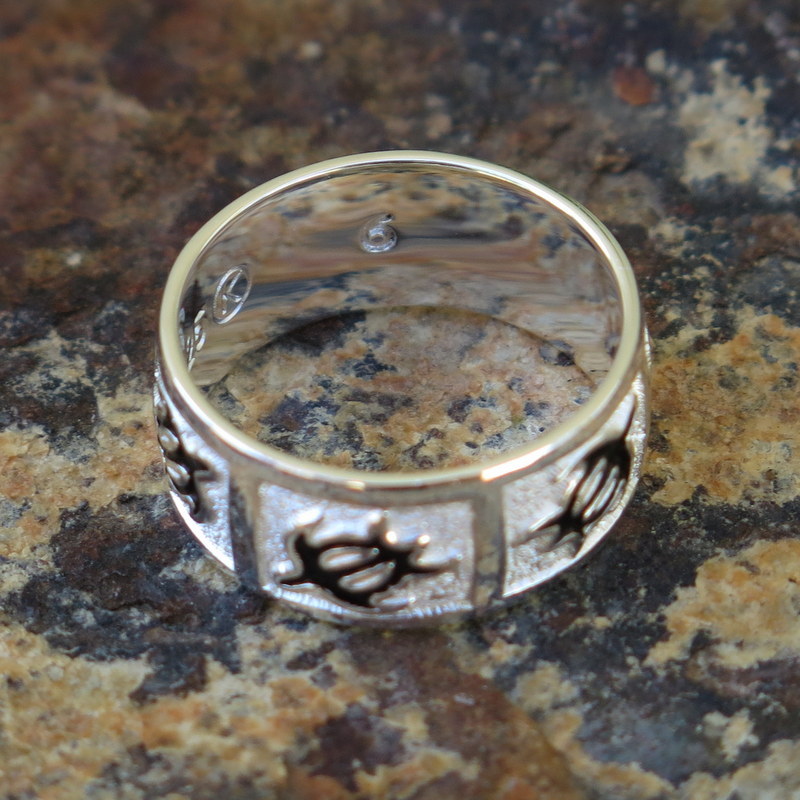 Hawaiian 925K Sterling Silver Black Honu Sea Turtle Wedding Ring Band ...