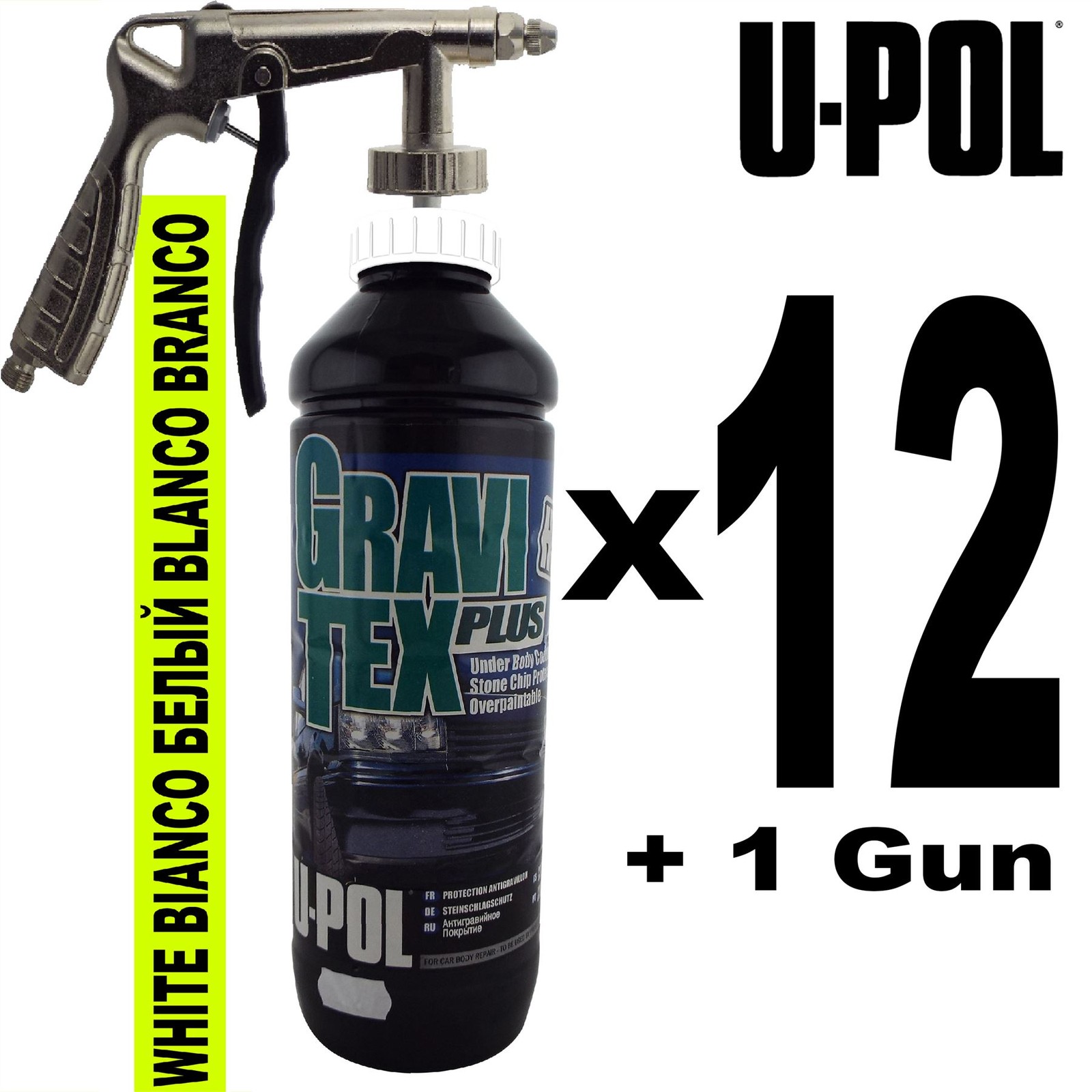 UPol GRAVITEX Stone Chip Overpaintable Protection White 1 Litre x 12 ...