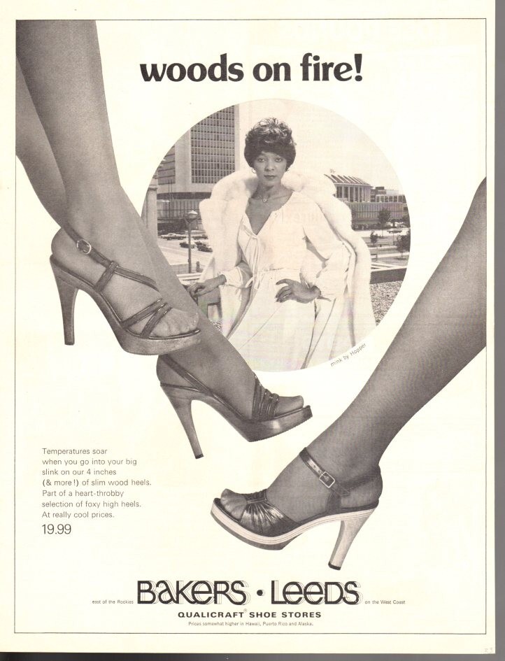 advertising print 1977 Fashion Baker Leeds shoe 4 inch wood Foxy high ...