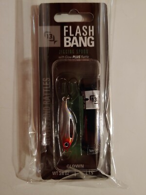 13 Fishing Flash Bang Jigging Spoon Lure w/ Glow Plus Rattle CLOWN FB ...