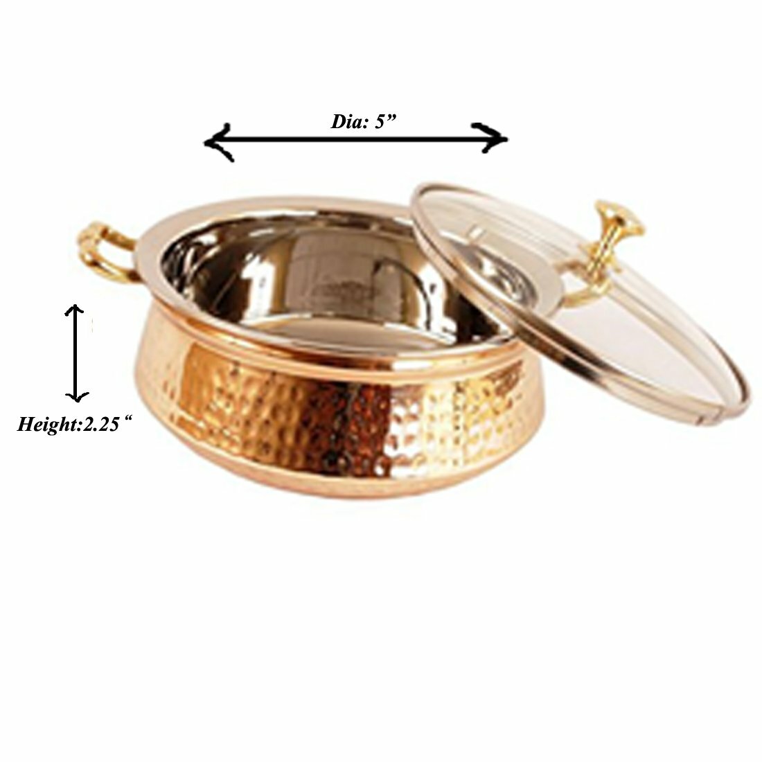 Hammered Steel Copper Casserole Donga with Glass Lid 250 ML- Set of 4 ...