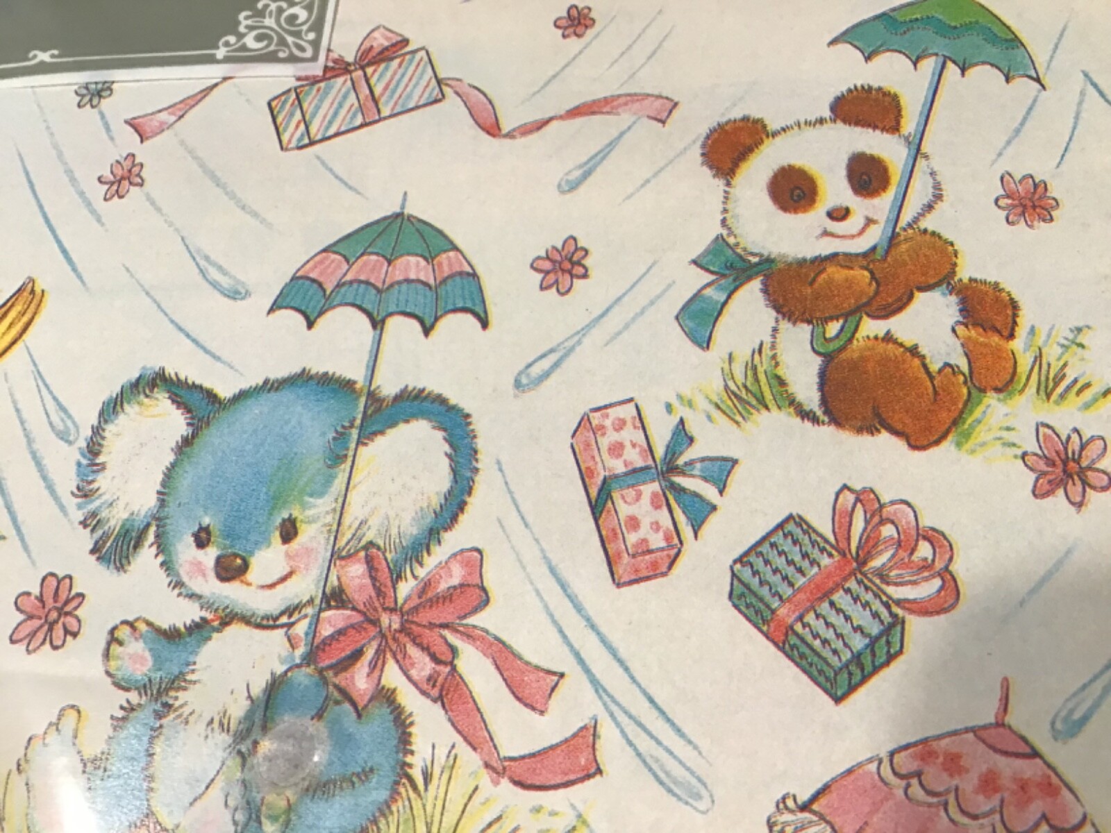VTG Hy-Sil Baby Shower Gift Wrap Ducks Bunnies Kittens Bears Umbrellas ...