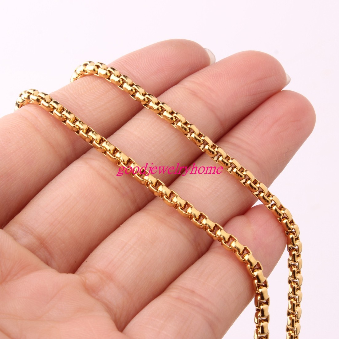 2/3/4/5/7MM Gold Plated Stainless Steel Rolo Box Chains Necklace Bangle ...