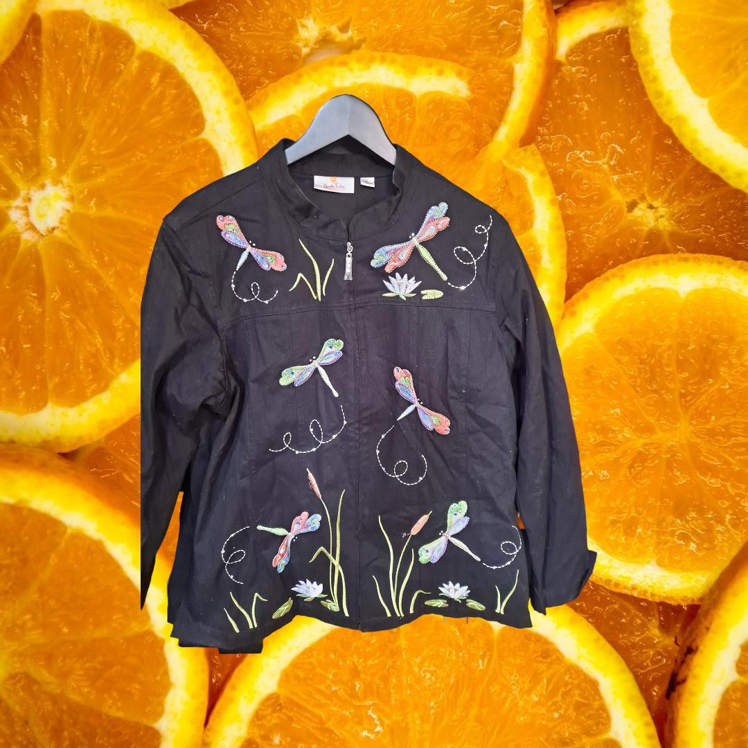 Quacker Factory Full Zipper Dragonfly Jacket Size Lar… - Gem
