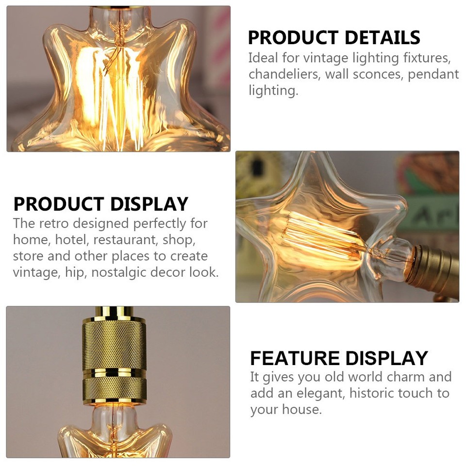 1Pc E27 Light Bulb Five-pointed Star Vintage Decorative Bulb Home Decor ...