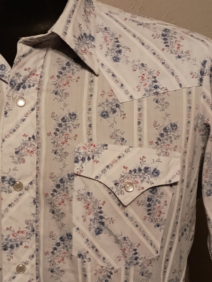 Vintage Western Pearl Snap Shirt Medium Floral Print Cavenders ...