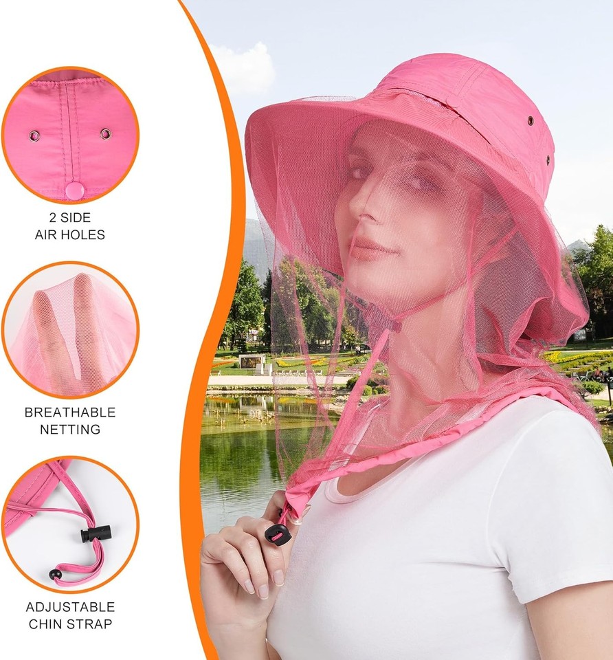 Mosquito Head Net Hat - Bug Cap UPF 50+ Sun Protection with 7 1/2, Rose ...