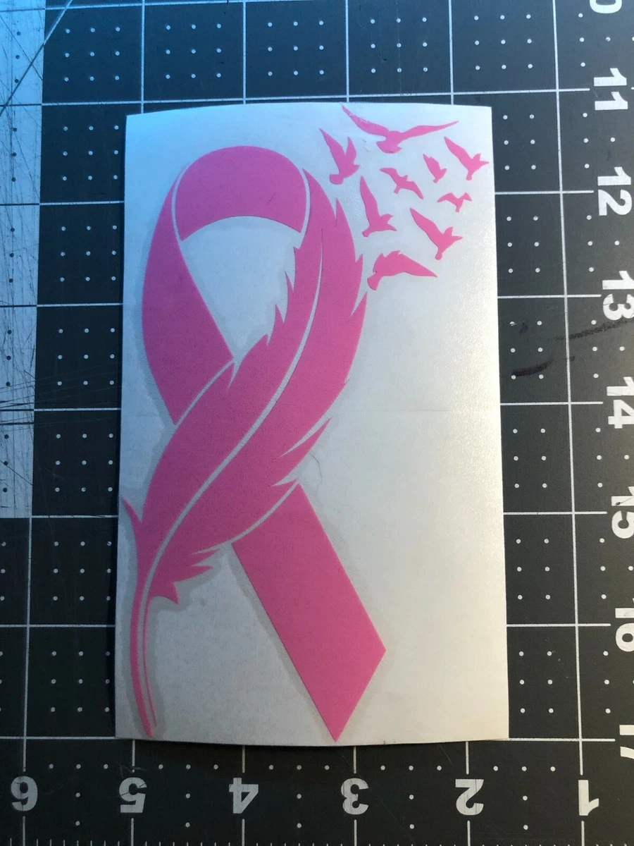 Breast Cancer Ribbon With Feather Tattoos