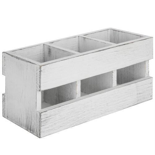 White Wood Desktop Organizer 3-Compartment Office Supplies, Pen and ...