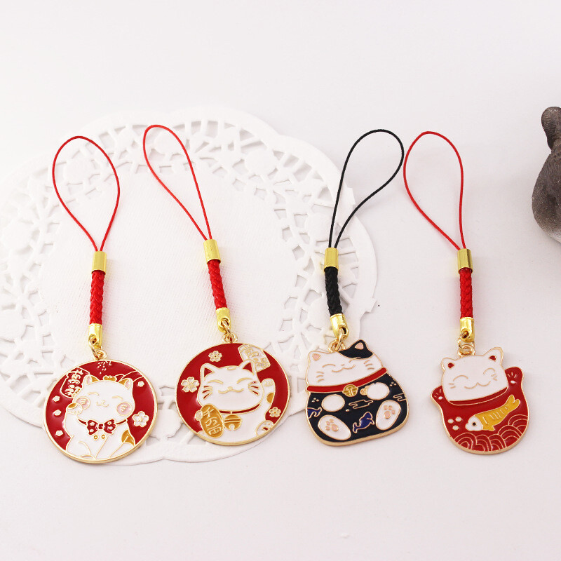 Cute Cartoon Japanese Lucky Cat Keychain Phone Charms Car Bag Pendant ...