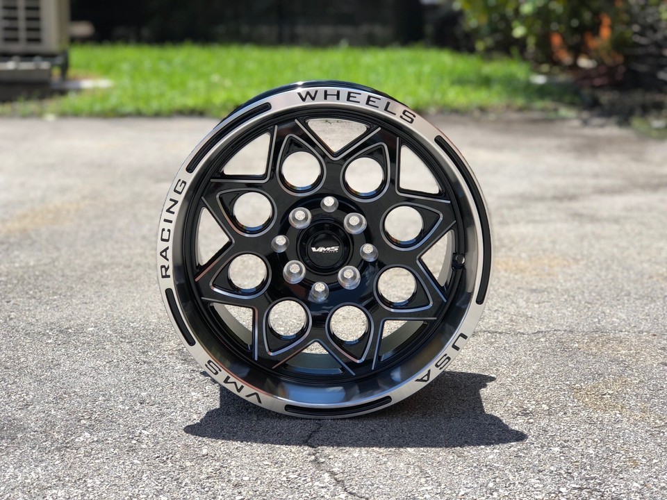 2x Rocket 15X8 Black Polished Lip Drag Racing Rims Wheels 4X100/4X114 ...