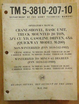 TM 5-3810-207-10 ARMY TECHNICAL MANUAL CRANE SHOVEL QUICKWAY MODEL M ...
