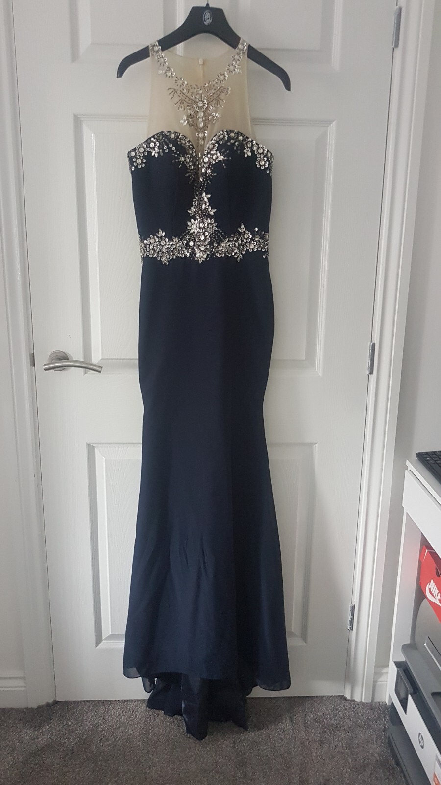 Navy blue Illusion Mermaid Fishtail long Prom Formal … - Gem