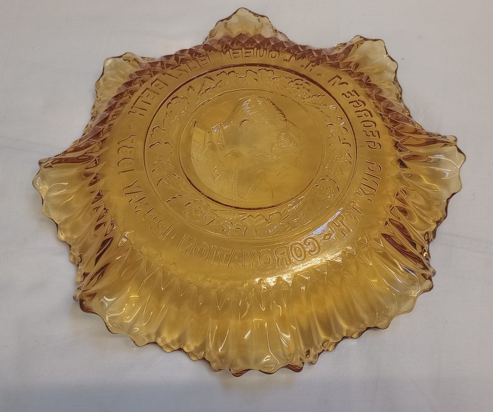 1937 Commemorative Amber Glass Bowl King George V1 & Queen Elizabeth 9 ...