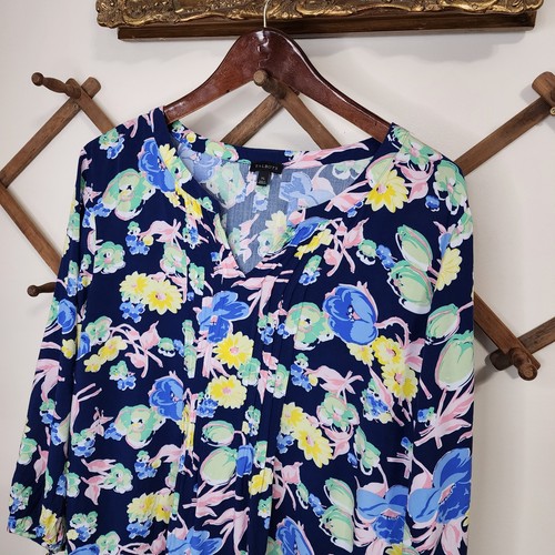Talbots Women’s Blue Floral Split Neck Pintuck Top Playful Floral Print Size XL | eBay