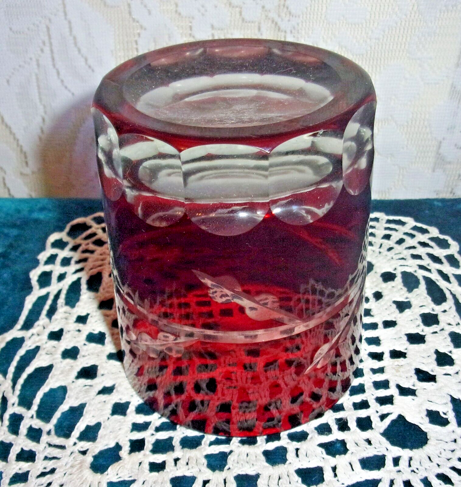 Bohemia Czech Ruby Cut to Clear Floral Spike Pattern Old-Fashioned ...