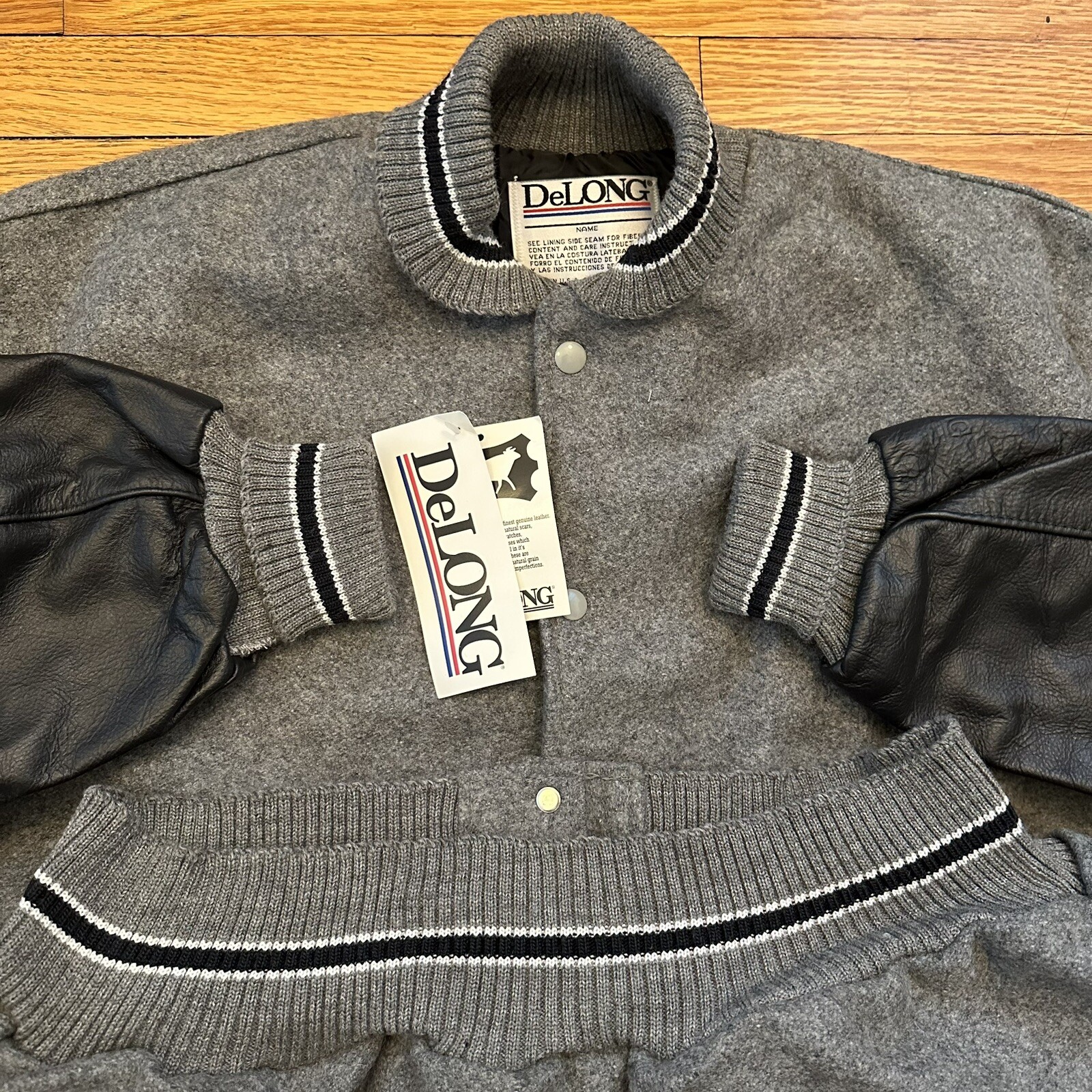 NWT Vintage Delong Black Charcoal Grey Letterman Varsity Jacket XL NEW ...