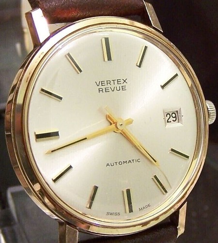 VINTAGE SOLID GOLD VERTEX REVUE 21 JEWEL AUTO VINTAGE 1971 SWISS MINTY ...