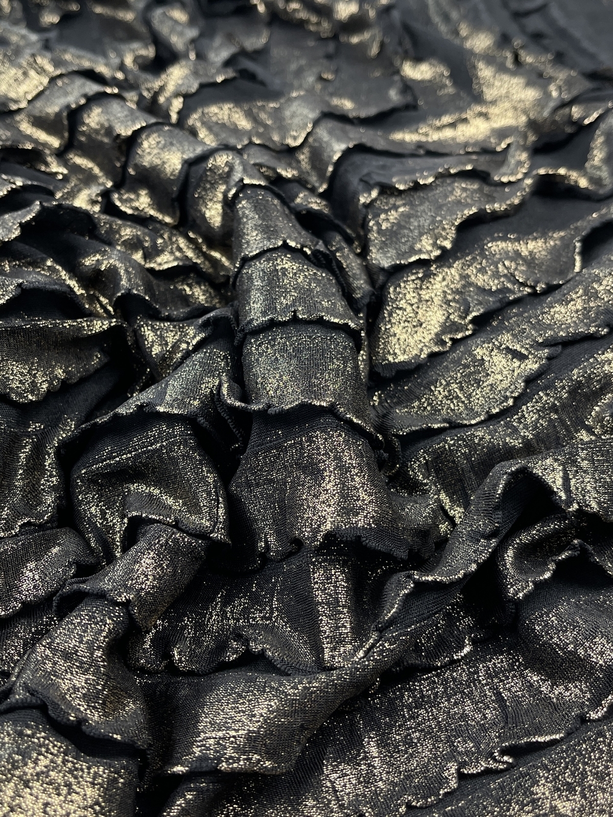 Minerva RaRa Ruffle Textured Stretch Knit Fabric Black & Gold - per ...