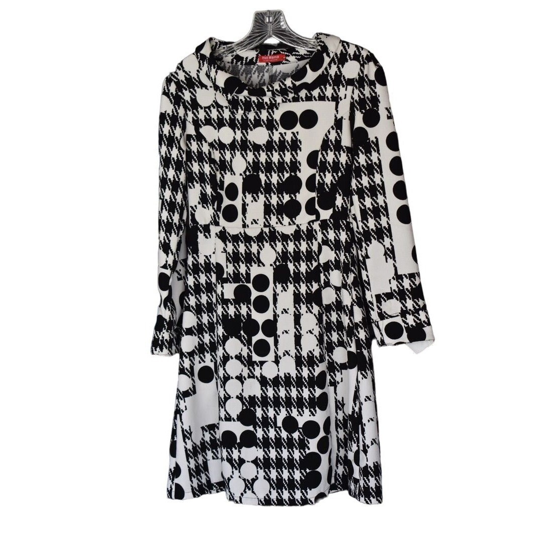 Women's Hot Mama Black White Mod Dress Polka Dot & Squares S | eBay