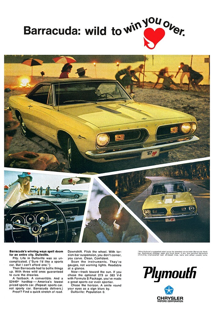 13x19 1967 Plymouth Barracuda Ad Poster Art Mopar Formula S 383 'Cuda ...