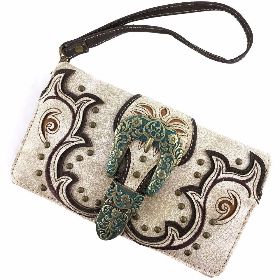 Justin West Western Rhinestone Patina Bronze Buckle Conceal Carry Purse ...
